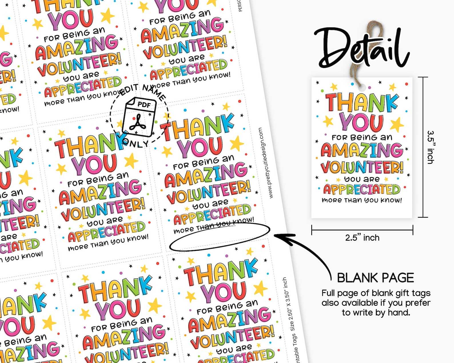 Volunteer Appreciation Gift Tags: Printable Thank You (PDF Pattern) - Etsy