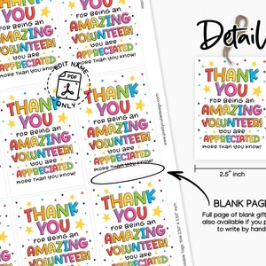 Volunteer Appreciation Gift Tag Printable, Amazing Volunteer Thank You ...