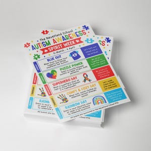 Autism Awareness Spirit Week Flyer Template, School Spirit Week ...