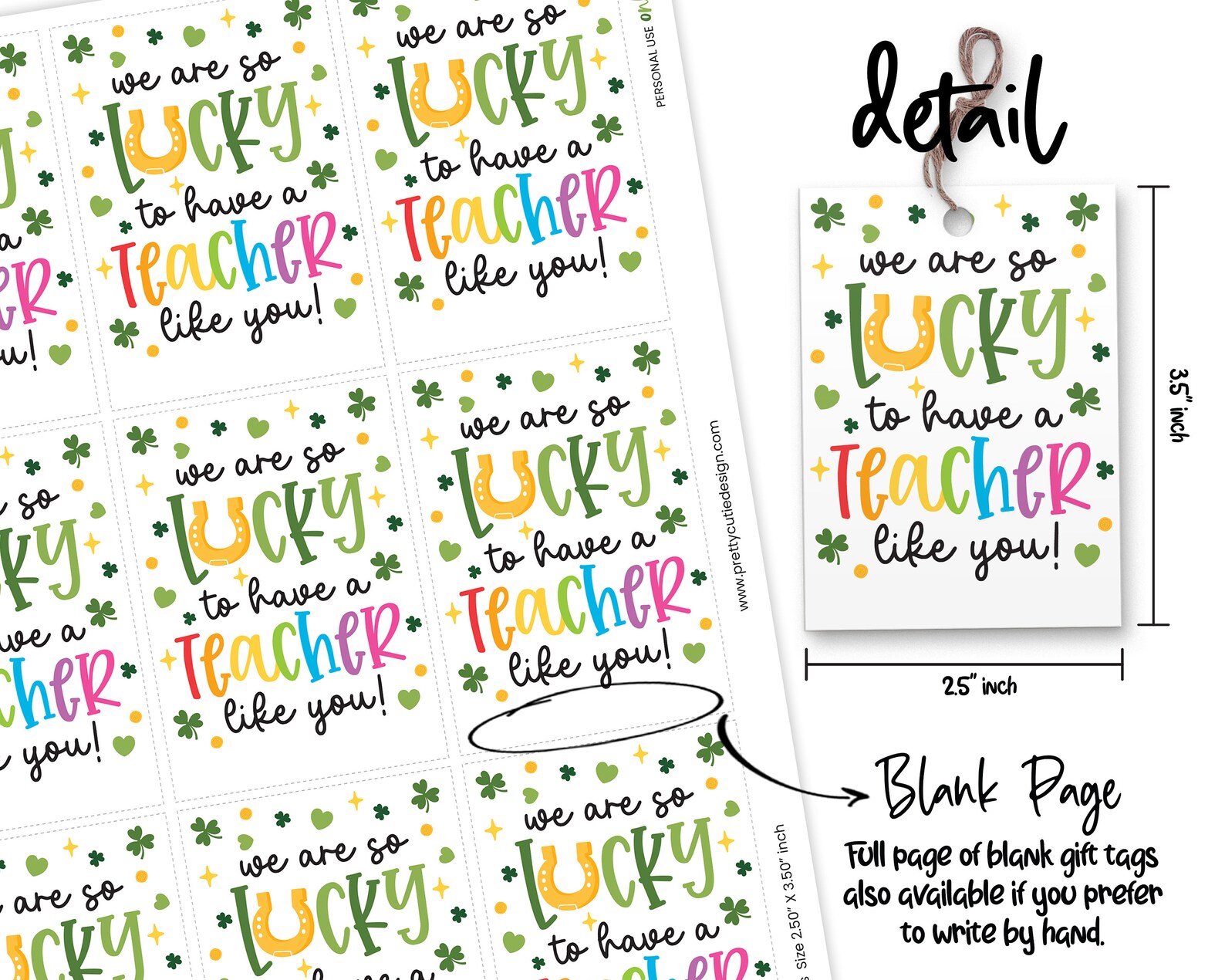 St Patricks Day Teacher Gift Tags, Lucky Charm Printable (digital ...