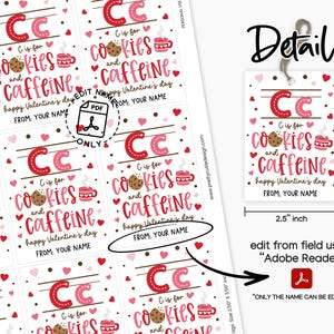 Teacher Valentine Cookie Tag Printable, C is for Cookies and Caffeine ...