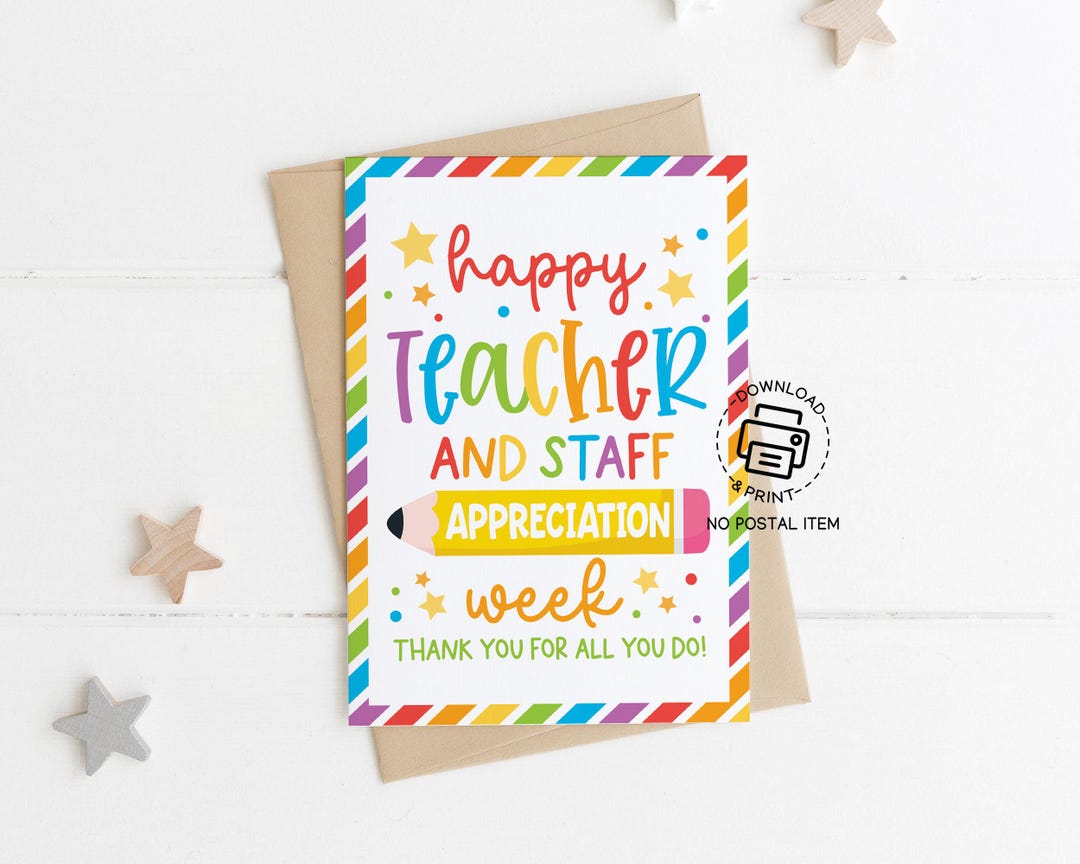 Teacher and Staff Appreciation Card Printable, Rainbow Thank You Card ...