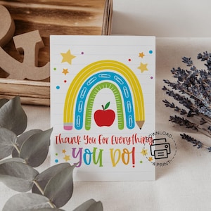 Rainbow Teacher Appreciation Card Printable, Thank You for Everything ...