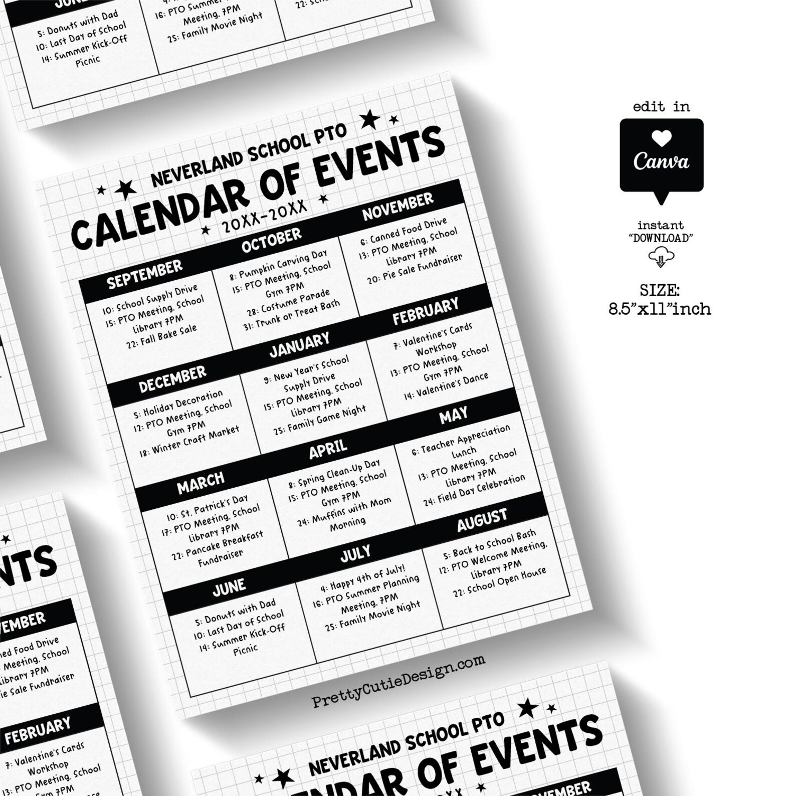 Editable School Calendar Template: PTO PTA Events Planner (canva ...