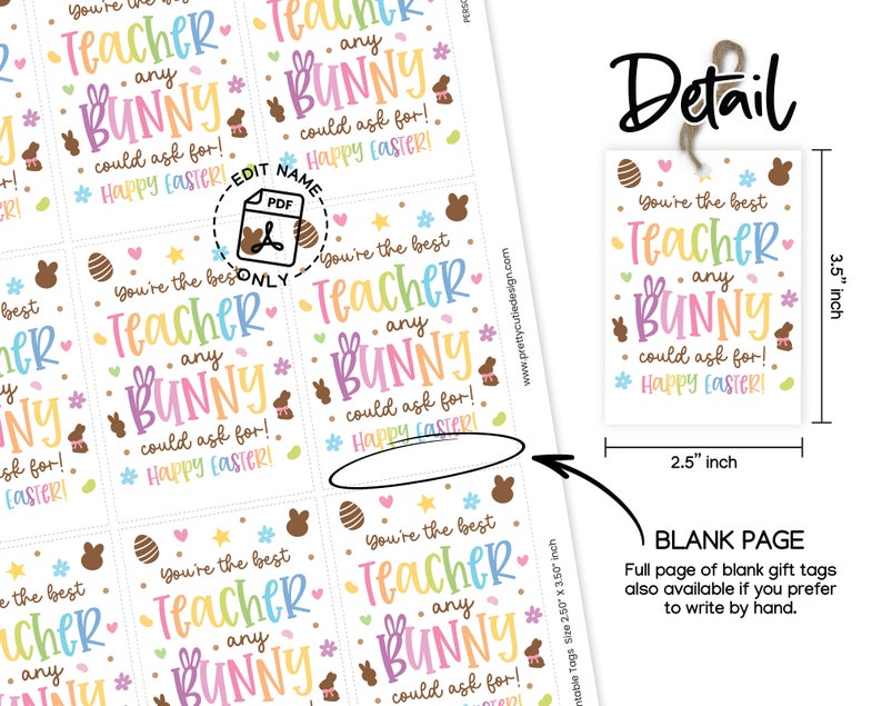 Teacher Easter Printable Gift Tags, Teacher Appreciation Tags ...