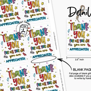 Teacher Appreciation Tag, Teacher Appreciation Week Gift Tags, Thank ...