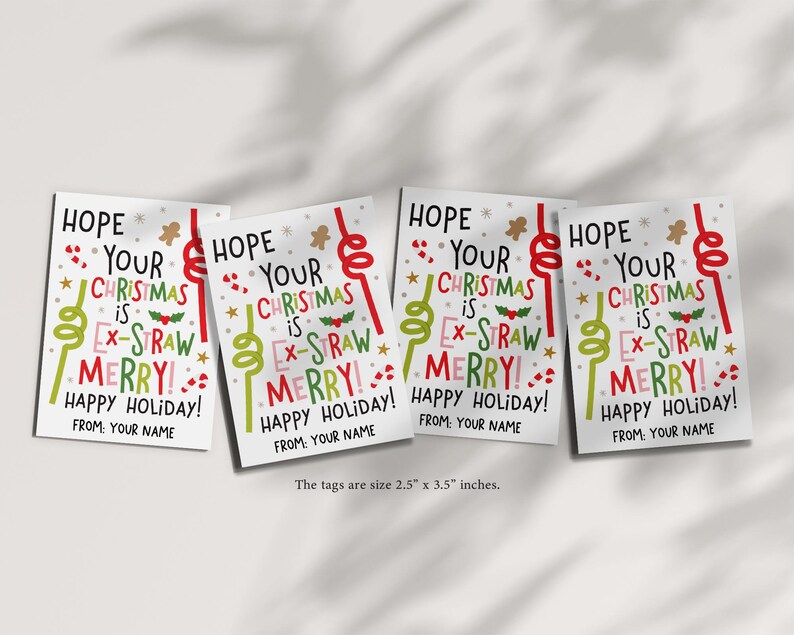 Christmas Gift Tags, Ex-straw Merry Printable, Spiral Drink Labels ...