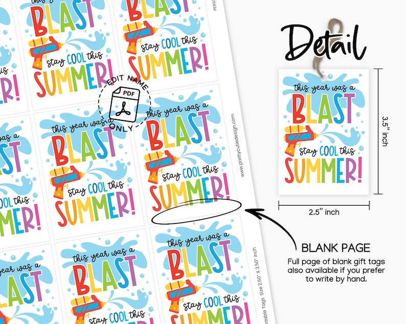 Last Day of School Gift Tags, Water Gun Summer Theme (PDF Pattern) - Etsy