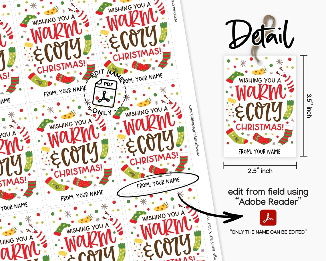 Warm & Cozy Christmas Gift Tags, Printable Holiday Labels (PDF Pattern ...