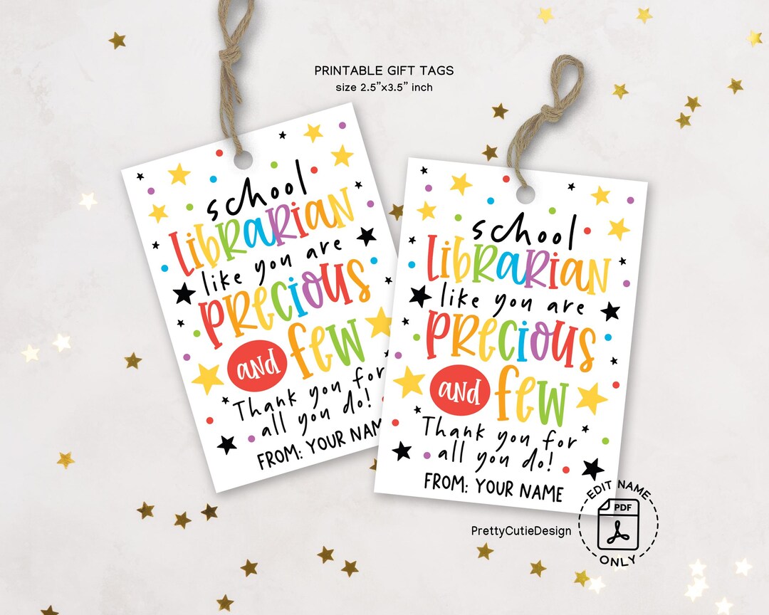 Printable School Librarian Gift Tags, Thank You Librarian Tags, Library ...