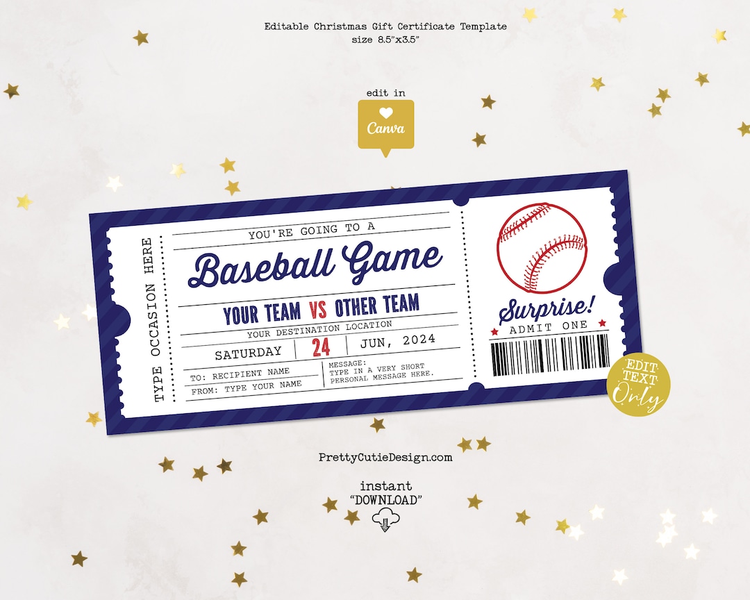 Baseball Game Ticket Gift Template, Baseball Gift Certificate Birthday ...