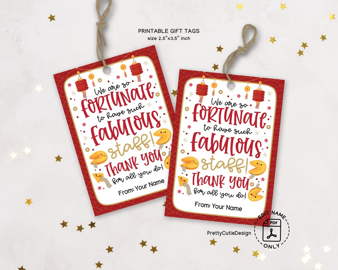 Lunar New Year Gift Tag, Chinese New Year Fortune Cookie Thank You ...