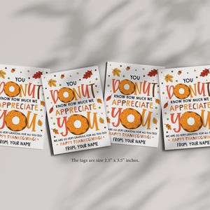 Happy Thanksgiving Gift Tags Printable, Donut Treat Bag Tag, Staff ...