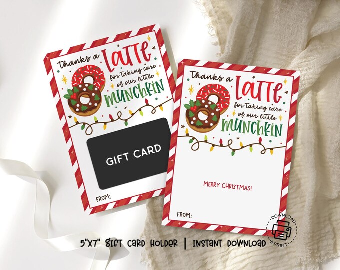 EDITABLE Christmas Thanks a Latte Coffee Donut Gift Card Holder ...