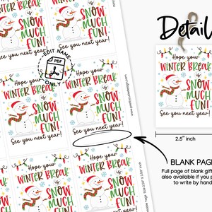 Teacher Christmas Tags Printable Favor Tags, Snow Much Fun Tag, Funny ...