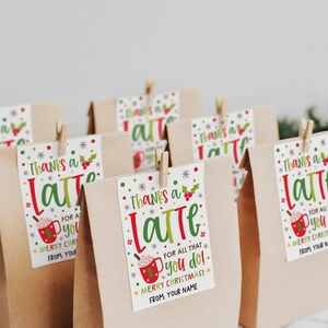 Thanks a Latte for All You Do Gift Tags, Printable Coffee Christmas ...
