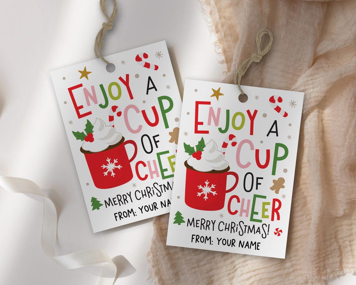 Christmas Gift Tags, Cup of Cheer Hot Cocoa, Holiday Printable for ...