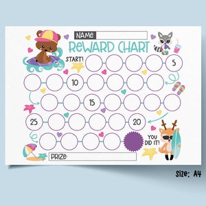Summer With Animals Reward Chart for Kids, Simple Kids Reward Chart ...