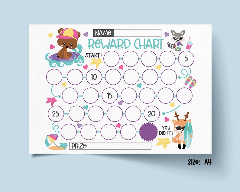 Summer With Animals Reward Chart for Kids Simple Kids Reward | Etsy