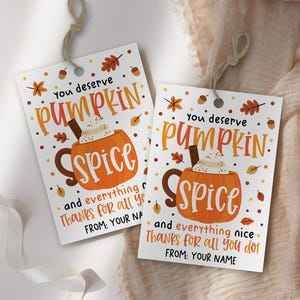 Thanksgiving Gift Tags Printable, Pumpkin Spice Tags for Coworker ...