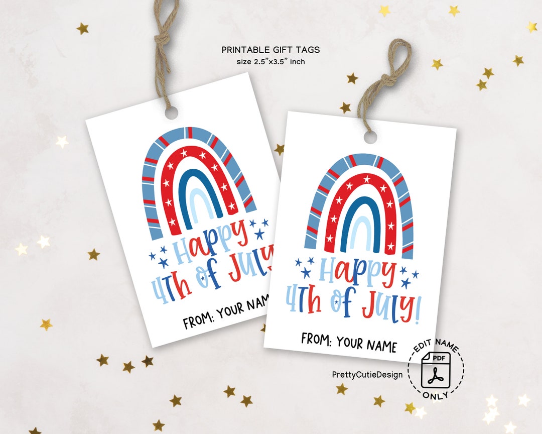 4th of July Gift Tag Printable Rainbow Happy, Memorial Day Gift Tag ...