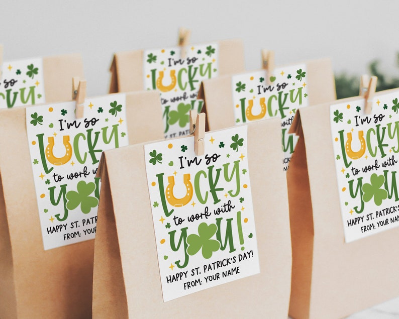 Happy St Patricks Day Printable Gift Tags, Lucky to Work With You Co ...