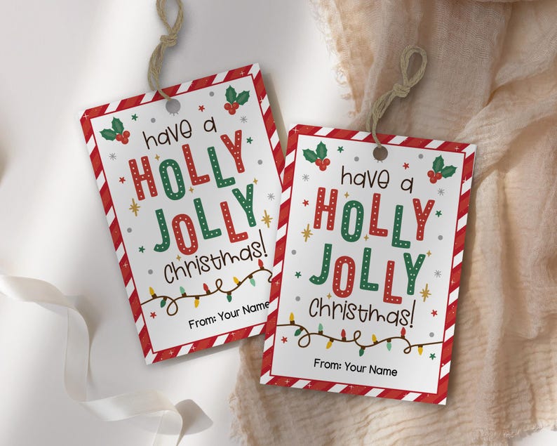 Christmas Gift Tags, Holly Jolly Treat Bag Labels, Holiday Wrapping ...