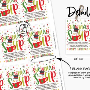 Snowman Soup Gift Tag Printable, Hot Cocoa Christmas Favor Tag, Holiday ...