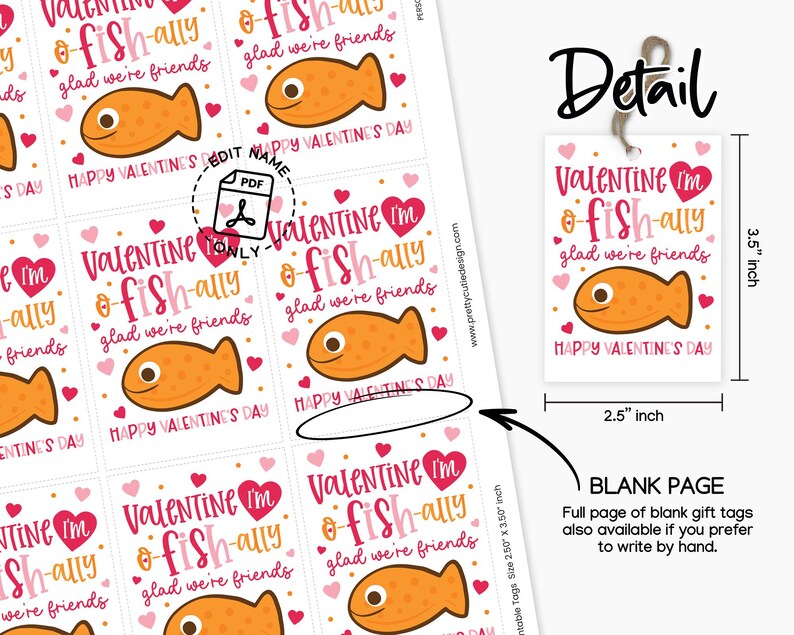 Printable Goldfish Valentine Gift Tags, O-fish-ally Friends, Digital ...