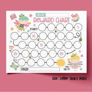 Printable Fairy Girls Reward Chart for Kids, Simple Kids Reward Chart ...