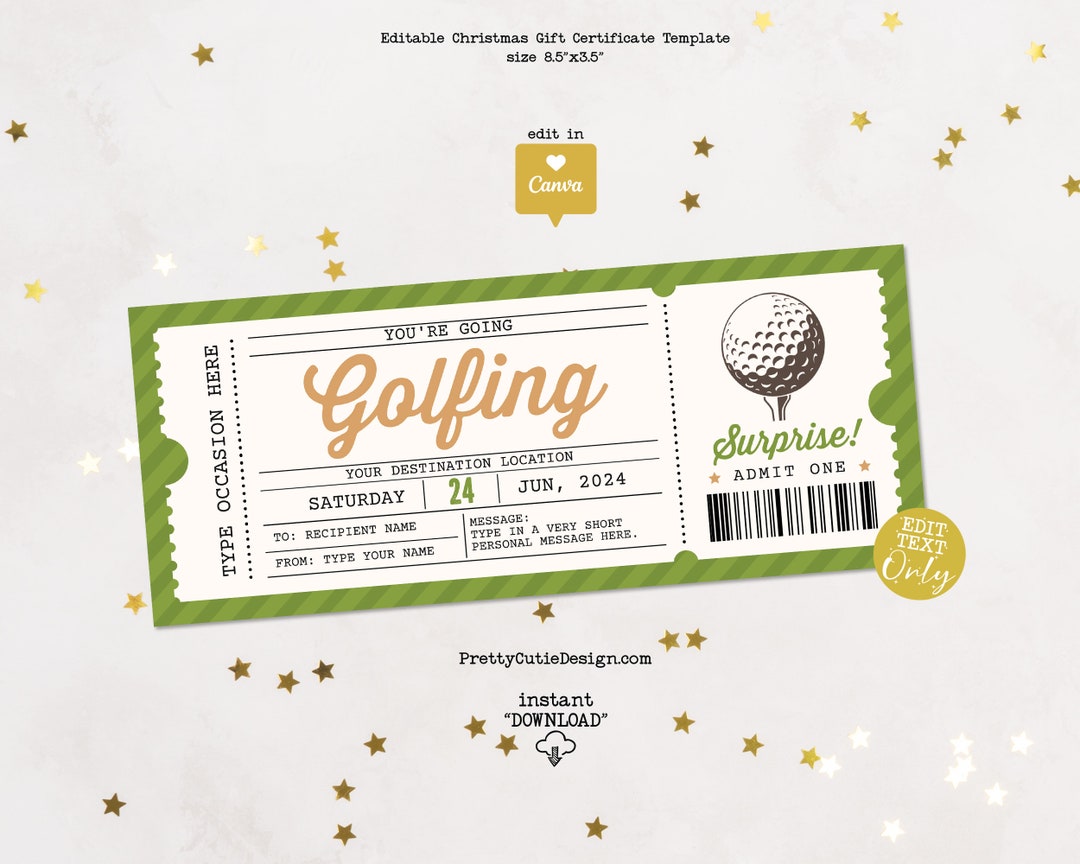 Golf Gift Certificate Template, Golf Trip Surprise Ticket, Golfing ...