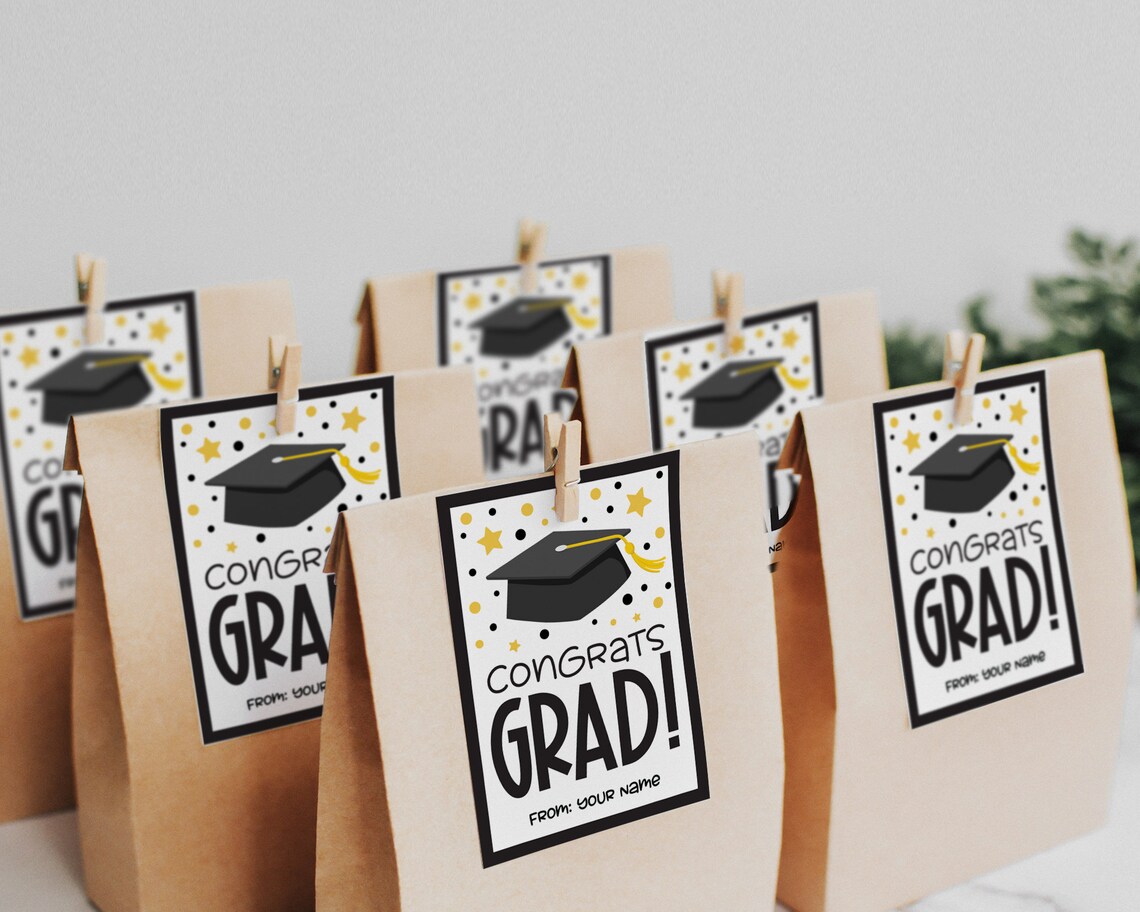 Congrats Grad Gift Tag: Black & Gold Graduation Favor (PDF Download) - Etsy