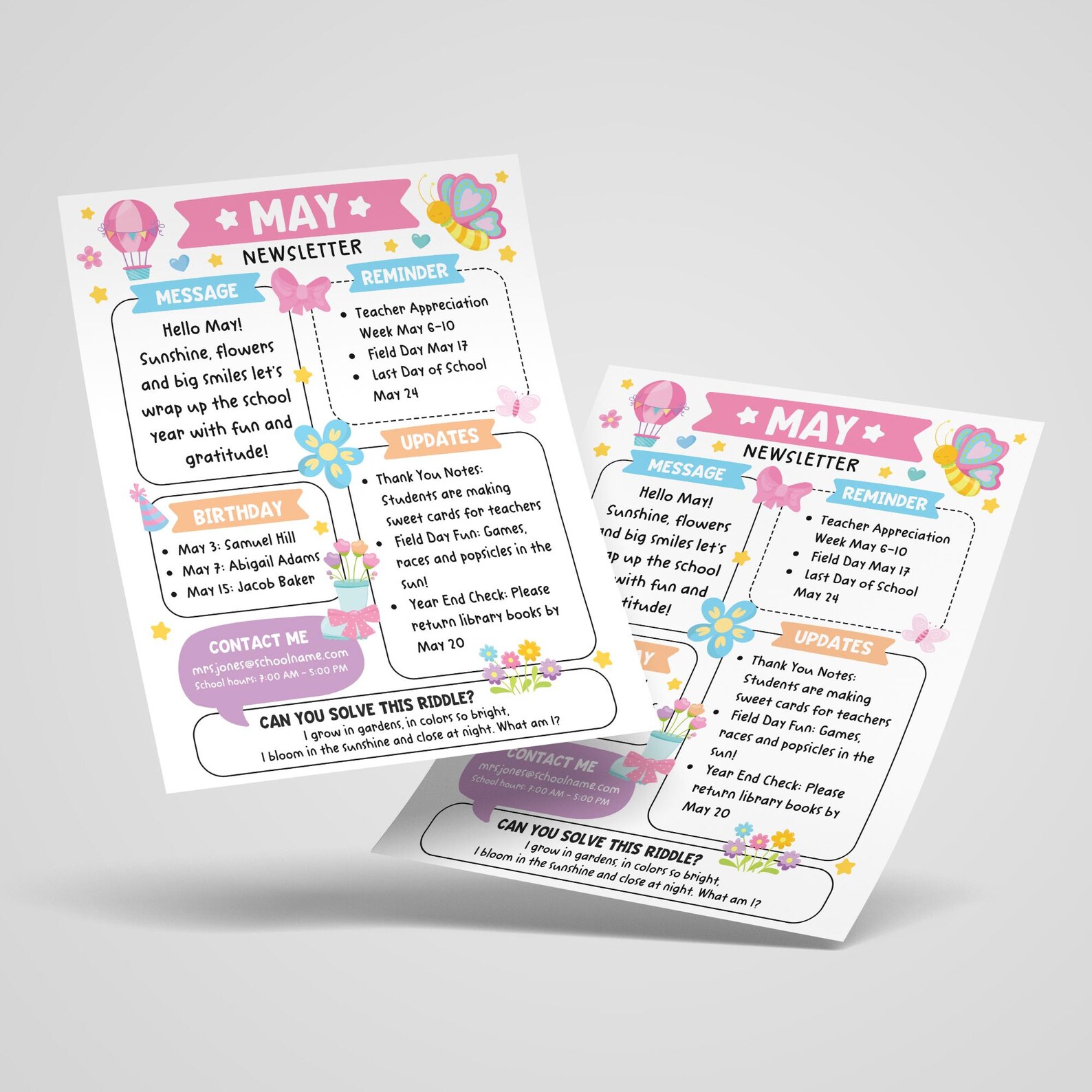 May Classroom Newsletter Template: Editable Spring Teacher Updates ...
