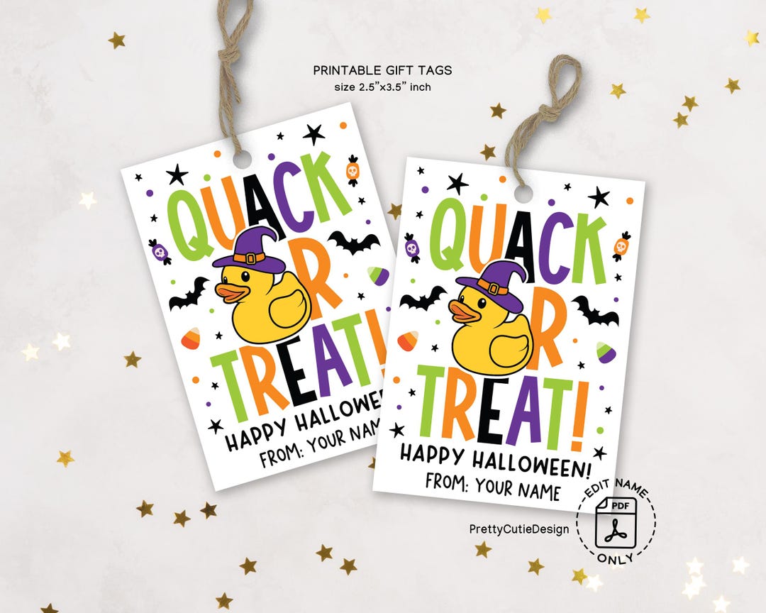Printable Halloween Gift Tags: Quack or Treat Duck Label for Kids ...
