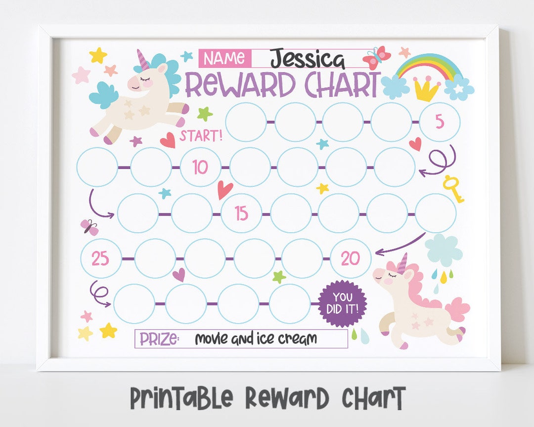 Unicorn Rainbow Reward Chart for Kids, Simple Kids Reward Chart, Cute ...