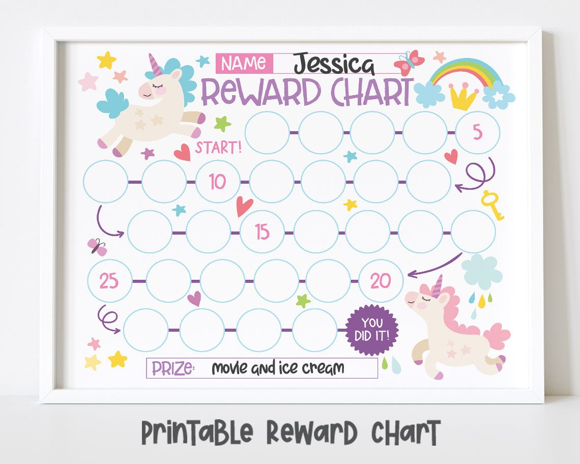 Unicorn Rainbow Reward Chart for Kids Simple Kids Reward | Etsy