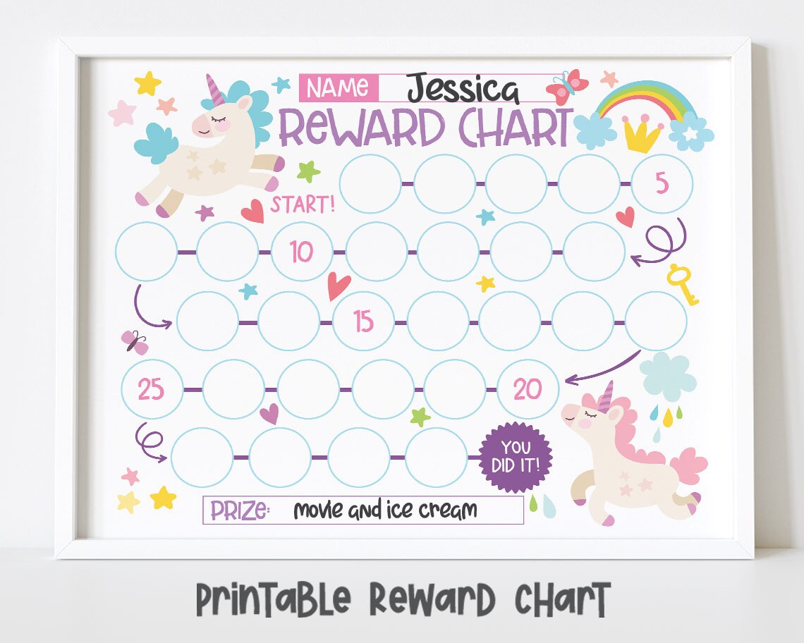 Unicorn Rainbow Reward Chart for Kids Simple Kids Reward | Etsy