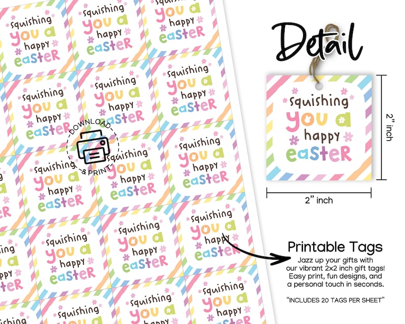 Easter Printable Gift Tags, Squishing You Happy Easter, Classroom Treat ...