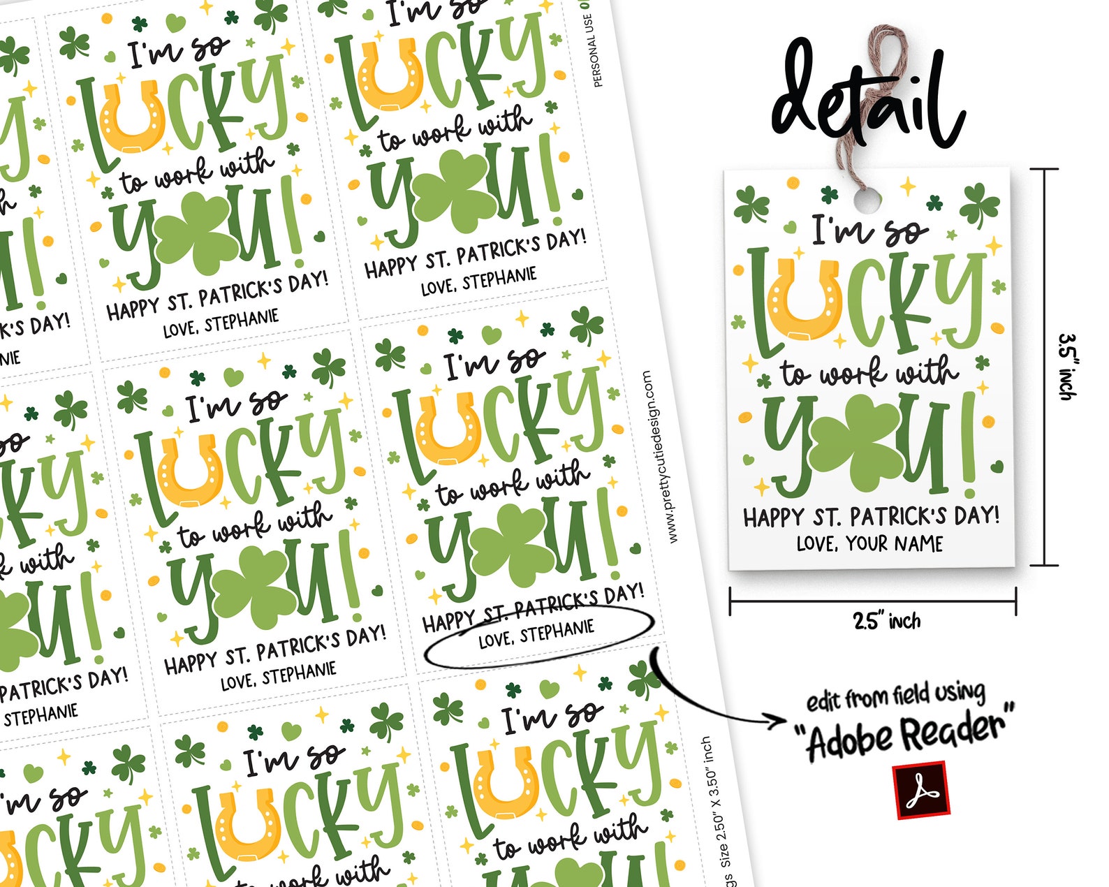 Happy St Patricks Day Printable Gift Tags, Lucky to Work With You Co ...