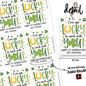 Happy St Patricks Day Printable Gift Tags, Lucky to Work With You Co ...