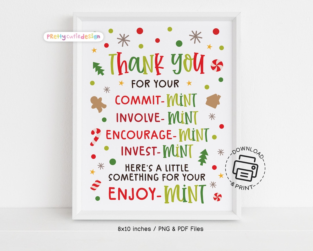Christmas Thank You Mint Sign, Printable Christmas Appreciation Sign ...