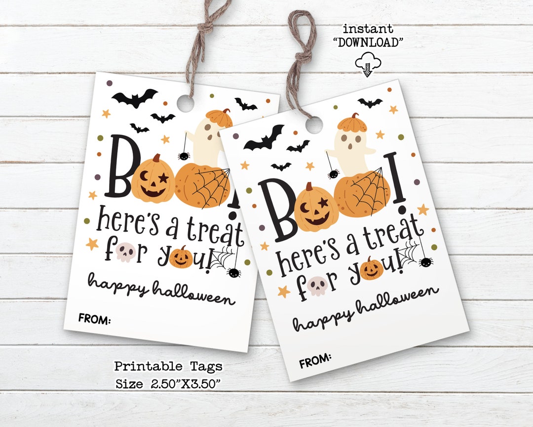 Halloween Gift Tags, Boo Here's a Treat for You Tags, Happy Halloween ...