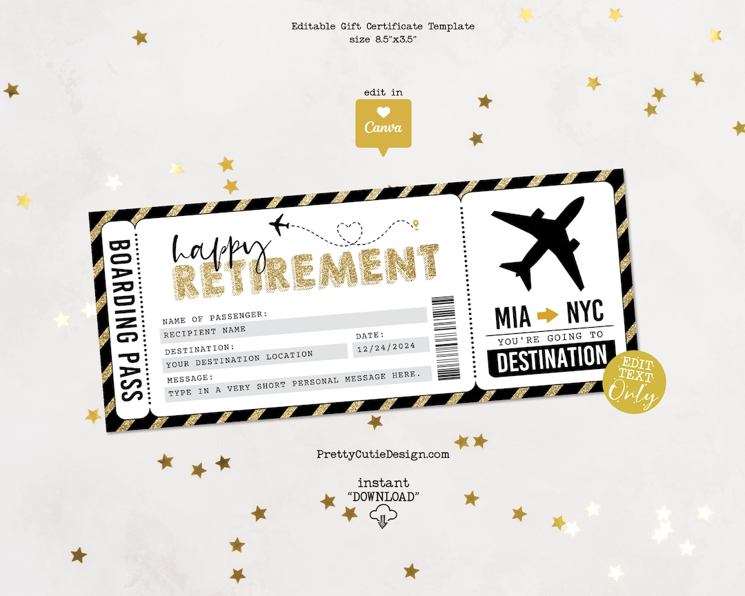 Retirement Surprise Trip Ticket: Editable Boarding Pass (canva) - Etsy