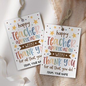 Teacher Appreciation Week Gift Tags Printable, Pastel Thank You Tags ...