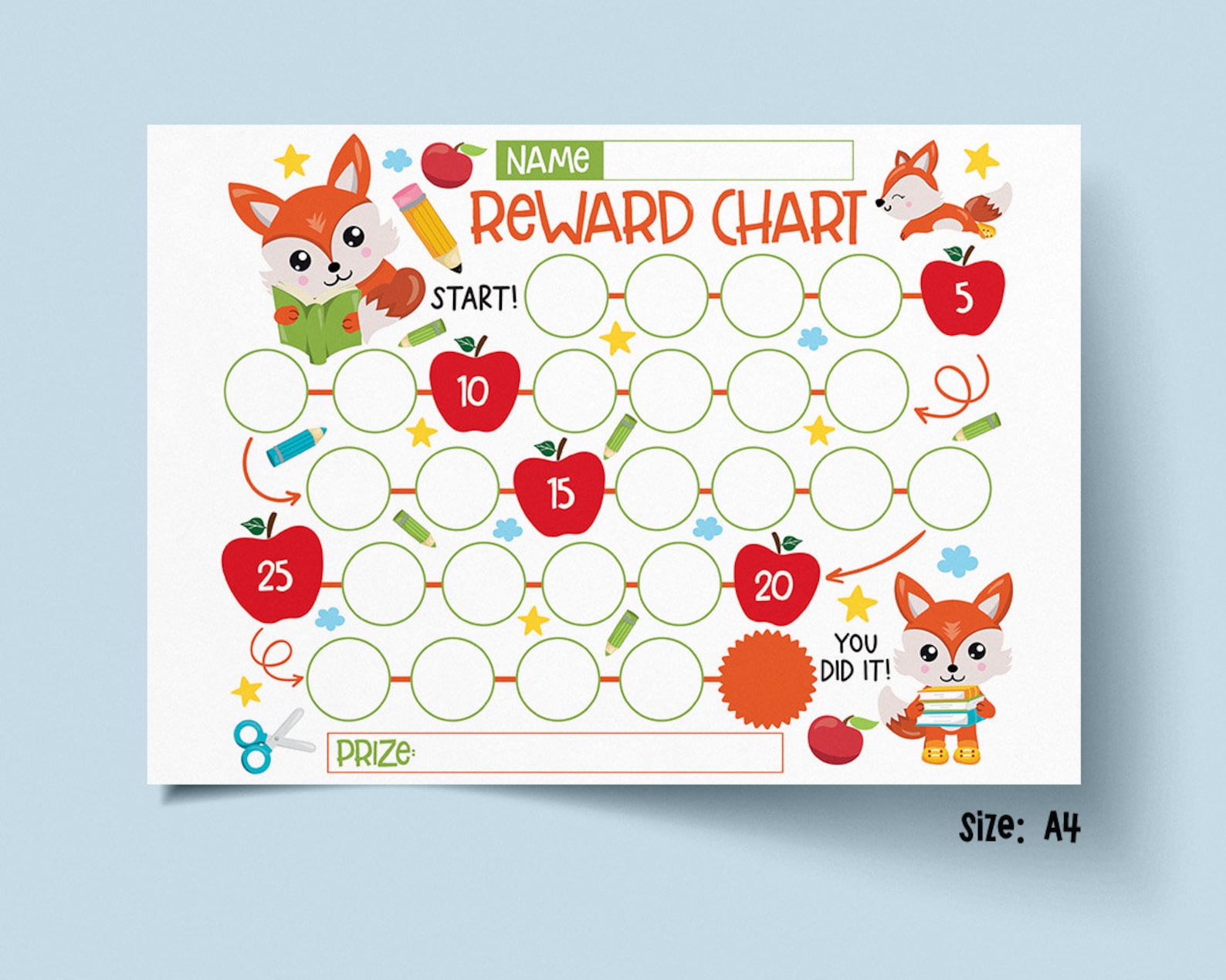 School Foxes Reward Chart for Kids Simple Kids Reward Chart | Etsy Canada