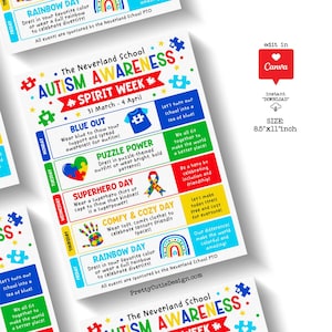 Autism Awareness Spirit Week Flyer Template, School Spirit Week ...