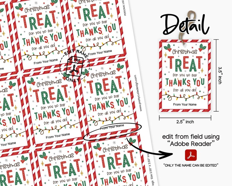 Christmas Treat Bag Gift Tags, Thank You Holiday Labels, Teacher ...