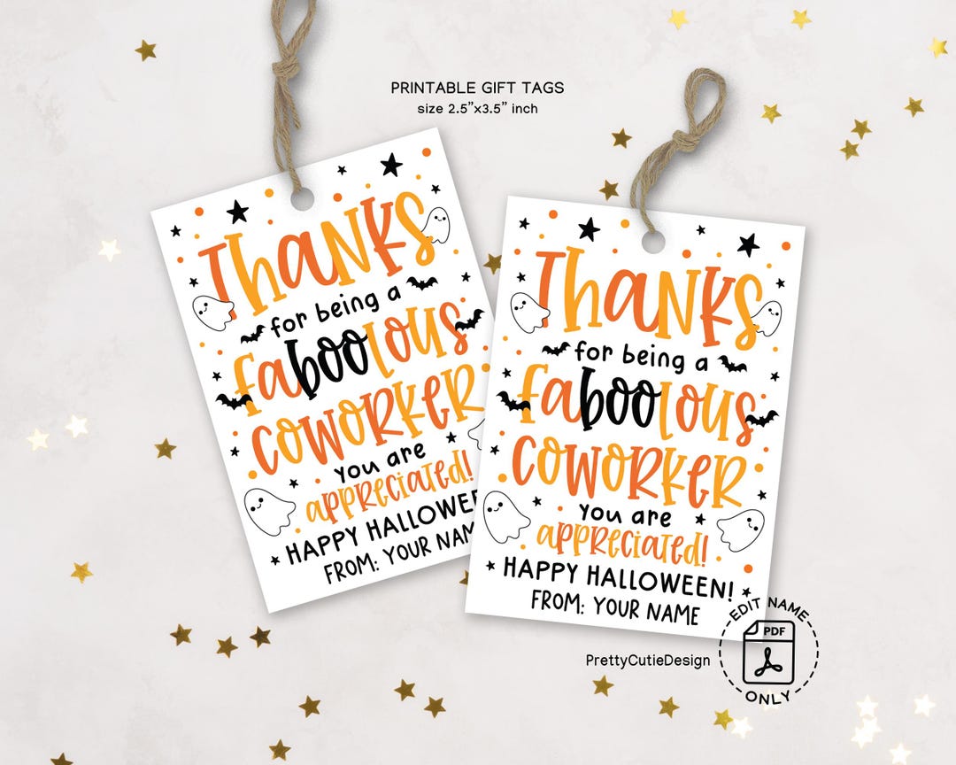 Halloween Gift Tags Printable, Thanks for Being a Faboolous Coworker ...