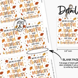 Happy Thanksgiving Gift Tags Printable, Thankful for Team Members, Fall ...