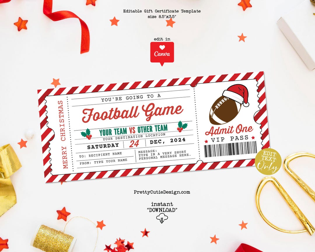 Football Christmas Gift Ticket, Surprise Football Game Gift Voucher ...